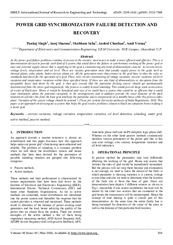 (PDF) POWER GRID SYNCHRONIZATION FAILURE DETECTION AND RECOVERY