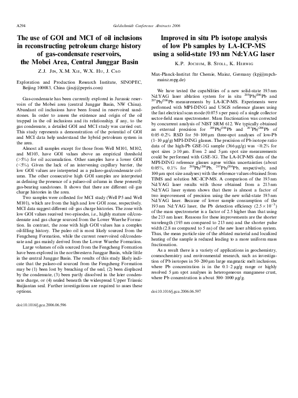 (PDF) Improved in situ Pb isotope analysis of low Pb samples by LA-ICP-MS using a solid-state ...