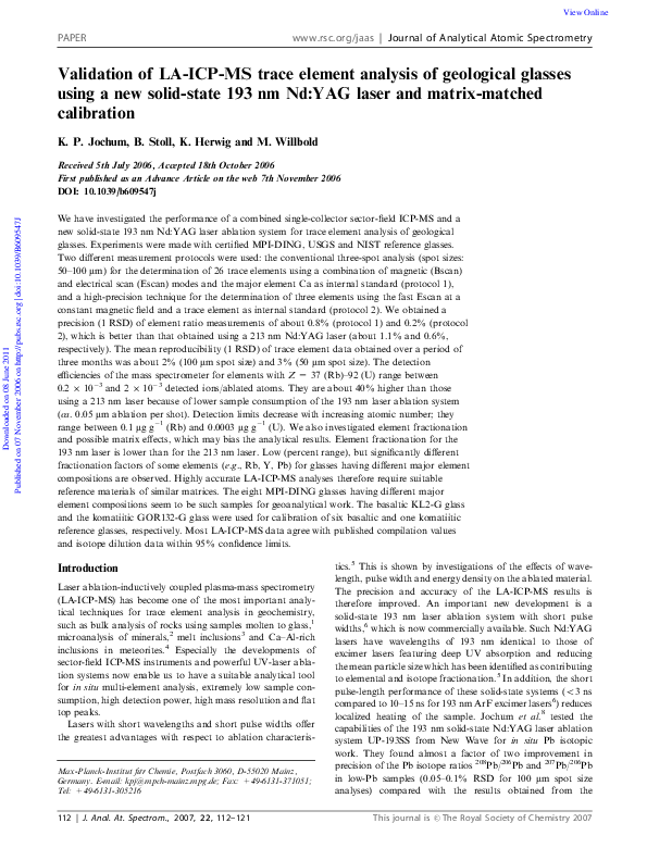 Pdf Validation Of La Icp Ms Trace Element Analysis Of Geological