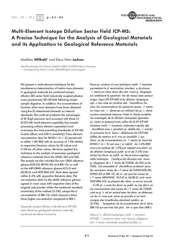 (PDF) Multi-Element Isotope Dilution Sector Field ICP-MS: A Precise ...