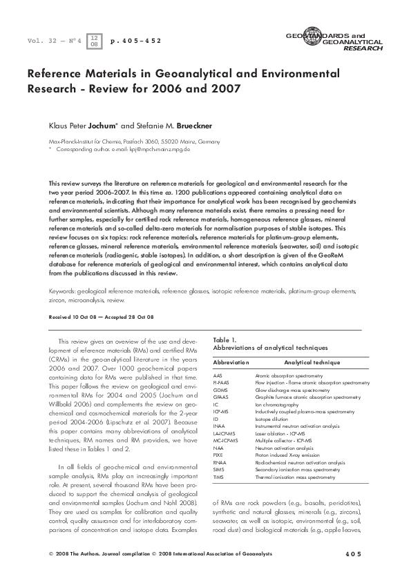(PDF) Reference Materials in Geoanalytical and Environmental Research ...