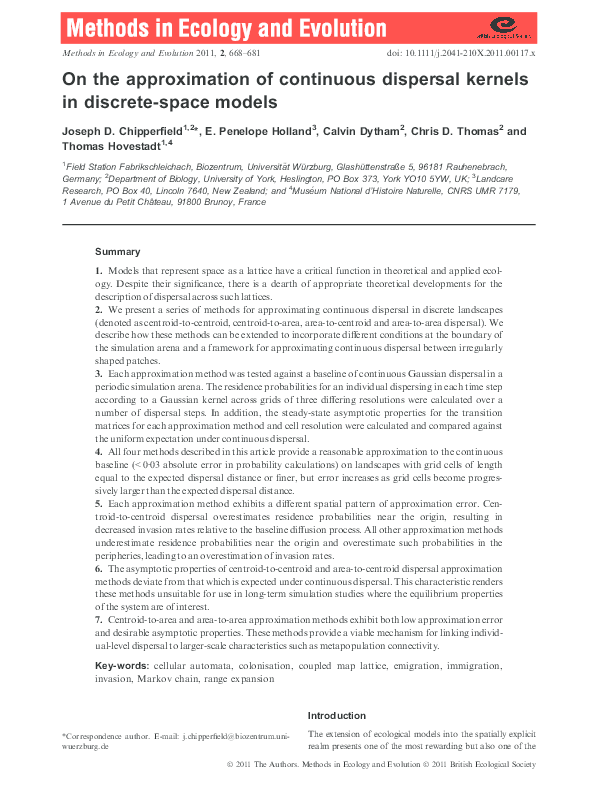 (PDF) On the approximation of continuous dispersal kernels in discrete ...