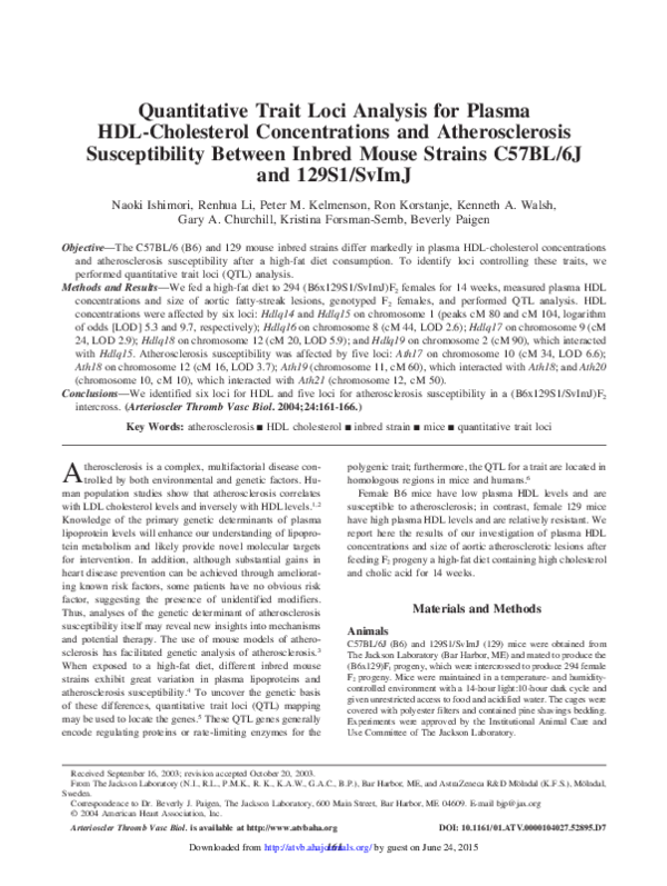 Pdf Quantitative Trait Loci Analysis For Plasma Hdl Cholesterol Concentrations And