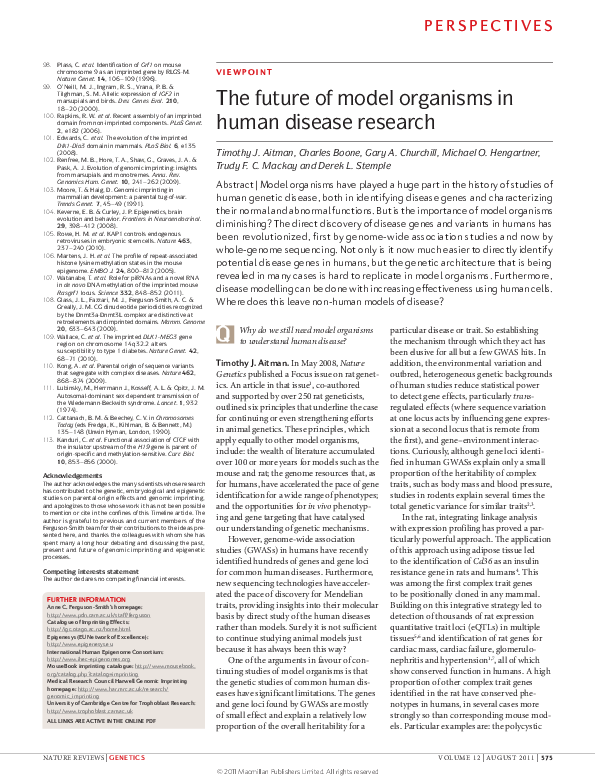 (PDF) The future of model organisms in human disease research