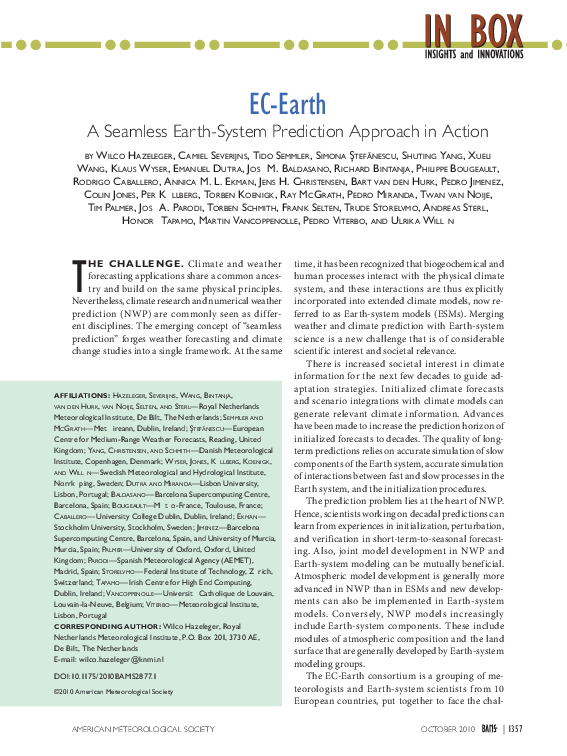 (PDF) EC-Earth: A Seamless Earth-System Prediction Approach in Action