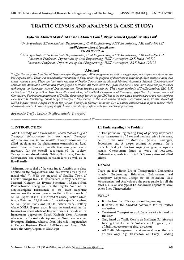 (PDF) TRAFFIC CENSUS AND ANALYSIS (A CASE STUDY