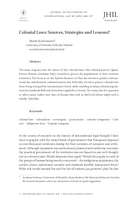 (PDF) Colonial Laws: Sources, Strategies and Lessons