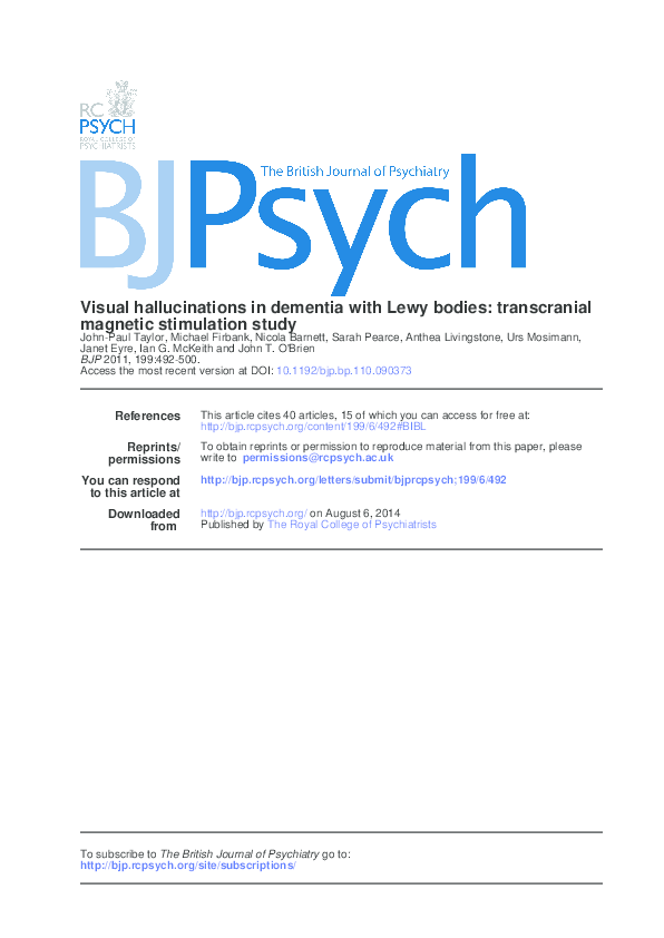 (PDF) Visual hallucinations in dementia with Lewy bodies: transcranial ...