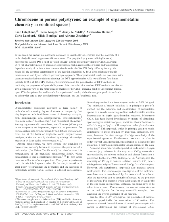 (PDF) Chromocene in porous polystyrene: an example of organometallic ...