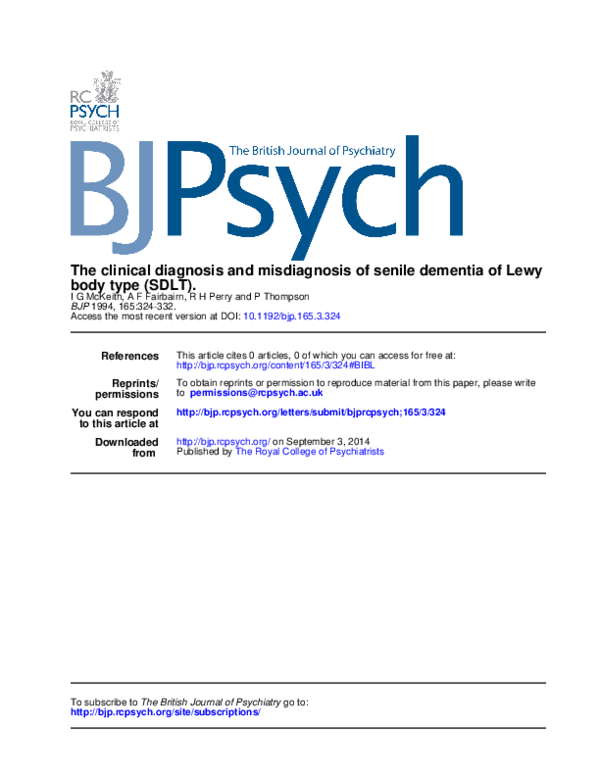Pdf The Clinical Diagnosis And Misdiagnosis Of Senile Dementia Of Lewy Body Type Sdlt
