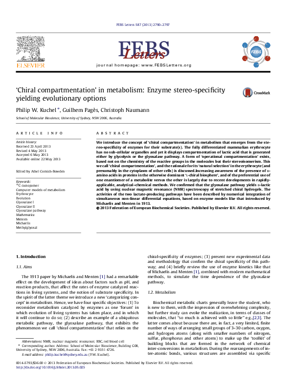 (PDF) ‘Chiral compartmentation’ in metabolism: Enzyme stereo ...