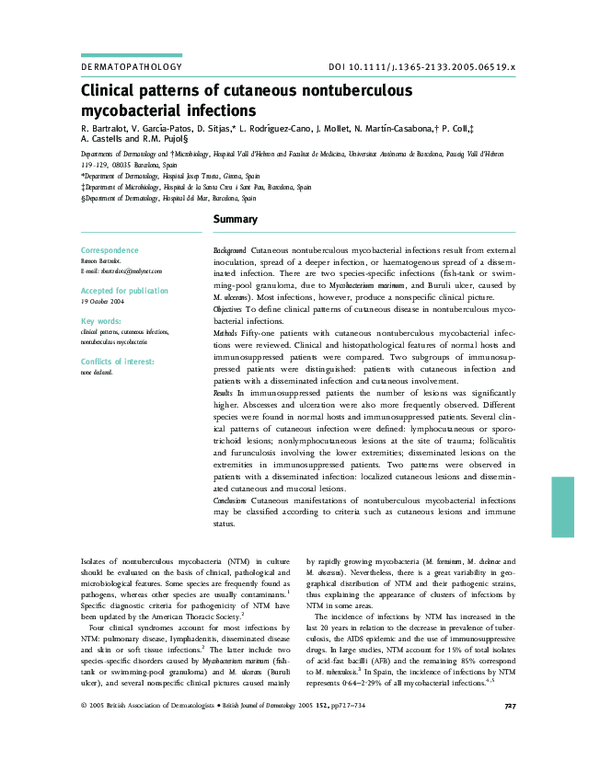 (PDF) Clinical patterns of cutaneous nontuberculous mycobacterial infections