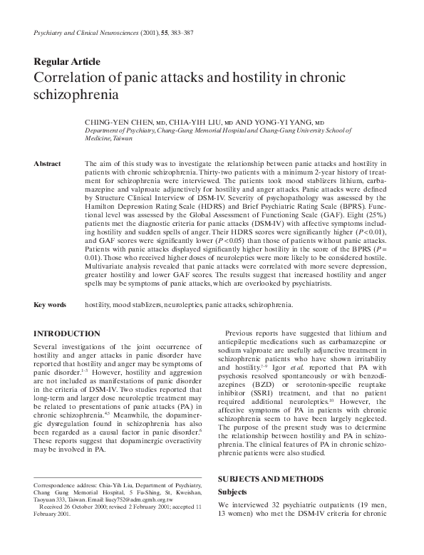 (PDF) Correlation of panic attacks and hostility in chronic schizophrenia