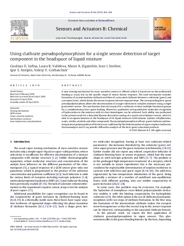 (PDF) Using clathrate pseudopolymorphism for a single sensor detection ...