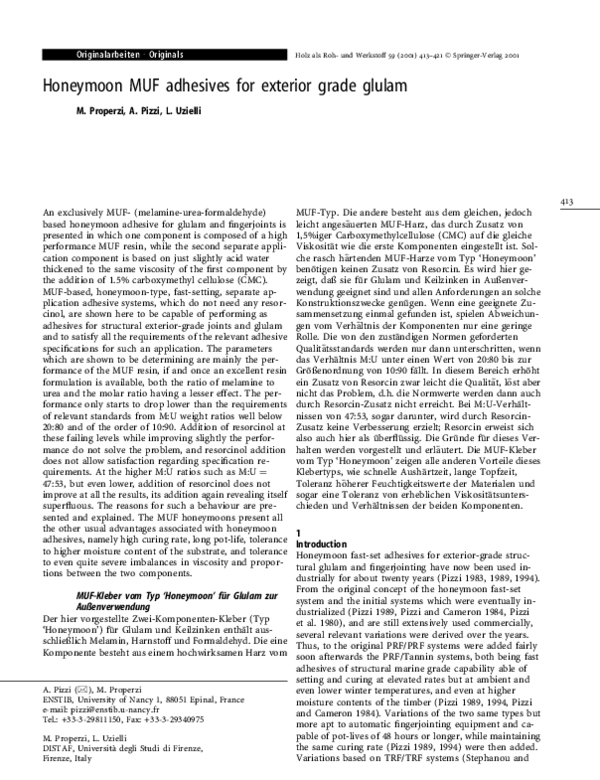 (PDF) Honeymoon MUF adhesives for exterior grade glulam