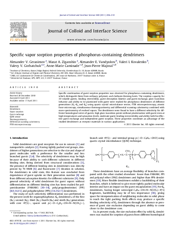 (PDF) Specific vapor sorption properties of phosphorus-containing dendrimers