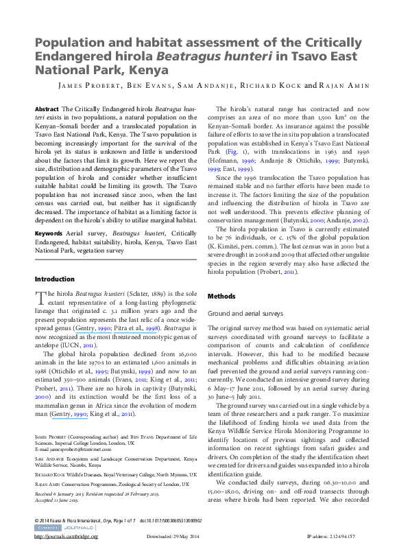 (PDF) Population and habitat assessment of the Critically Endangered ...