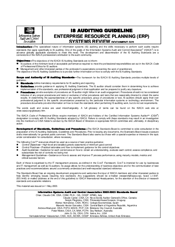 Auditing Guidelines for ERP Systems