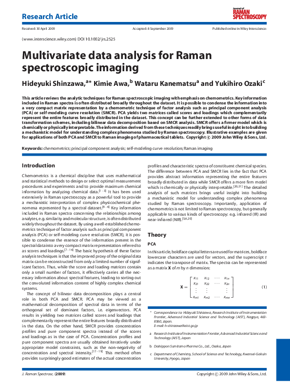 (PDF) Multivariate data analysis for Raman spectroscopic imaging