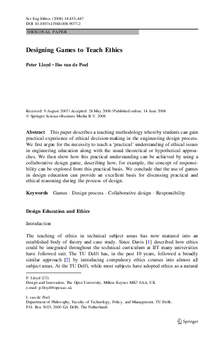 (PDF) Designing Games to Teach Ethics