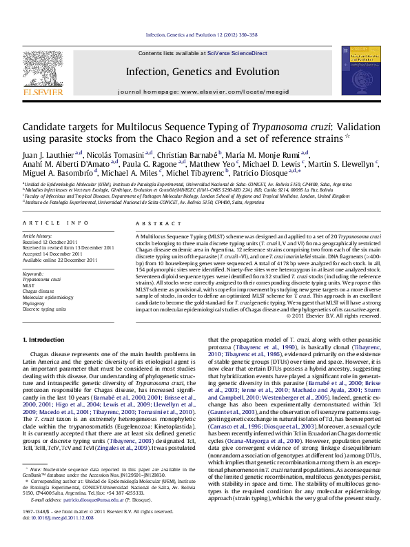 (PDF) Candidate targets for Multilocus Sequence Typing of Trypanosoma cruzi: Validation using ...