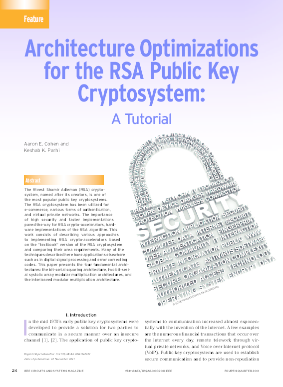 Pdf Architecture Optimizations For The Rsa Public Key Cryptosystem A Tutorial