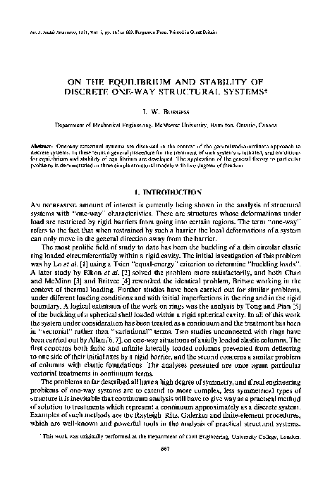 (PDF) On the equilibrium and stability of discrete one-way structural systems