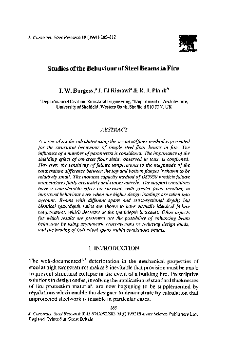 (PDF) Studies of the behaviour of steel beams in fire