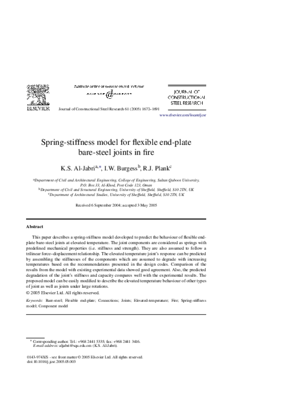 (PDF) Spring-stiffness model for flexible end-plate bare-steel joints ...