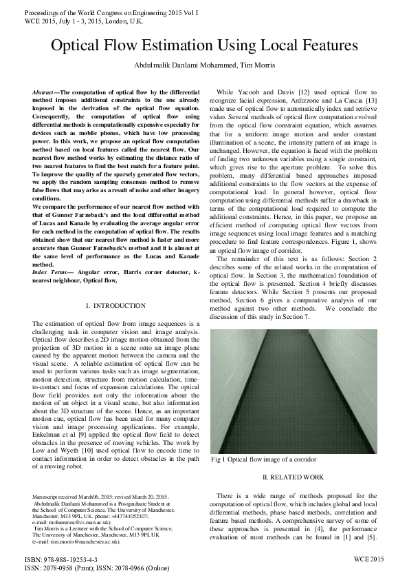 (PDF) Optical Flow Estimation Using Local Features