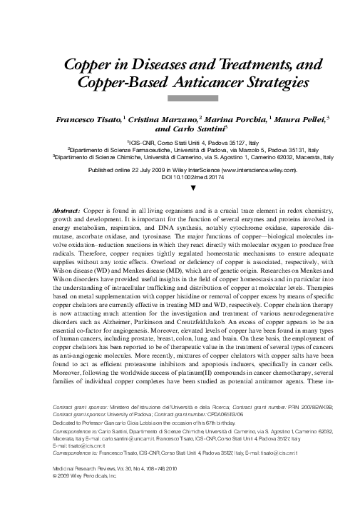 (PDF) Copper in diseases and treatments, and copper-based anticancer ...