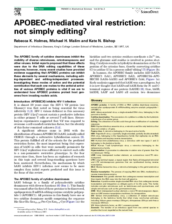 (PDF) APOBEC-mediated viral restriction: not simply editing?