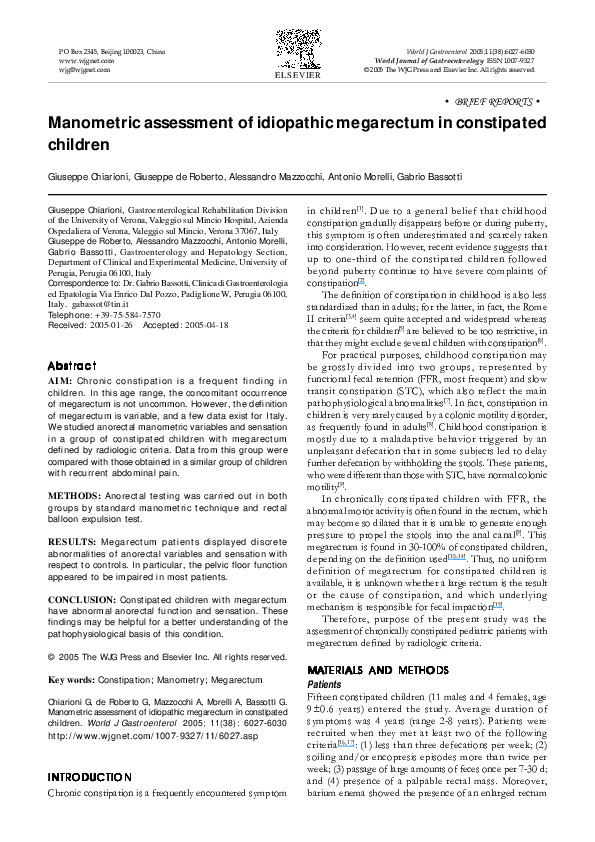 (PDF) Manometric assessment of idiopathic megarectum in constipated ...