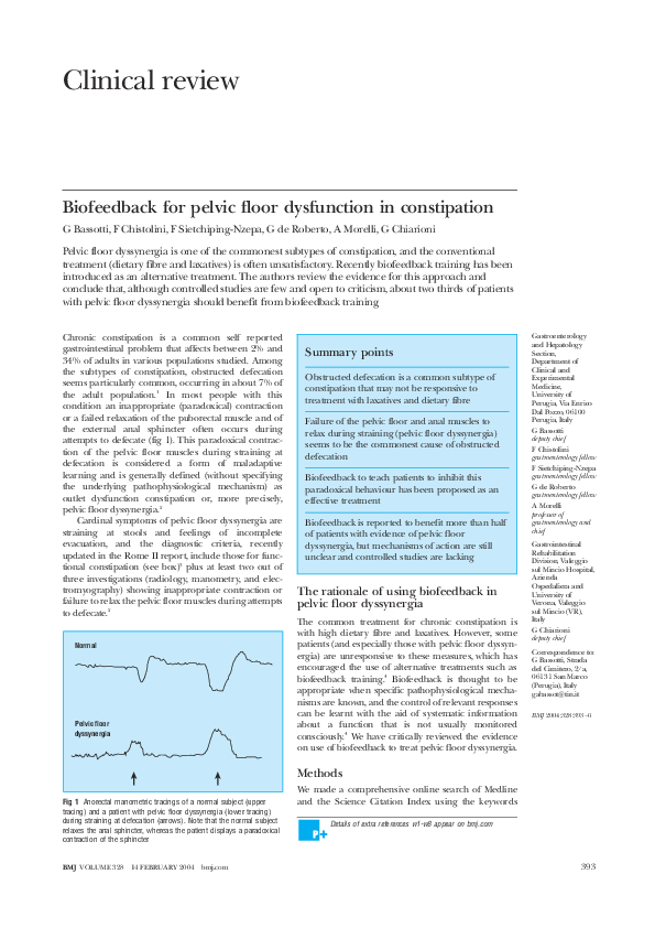 (PDF) Biofeedback for pelvic floor dysfunction in constipation