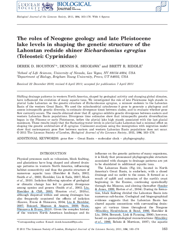(PDF) The roles of Neogene geology and late Pleistocene lake levels in ...