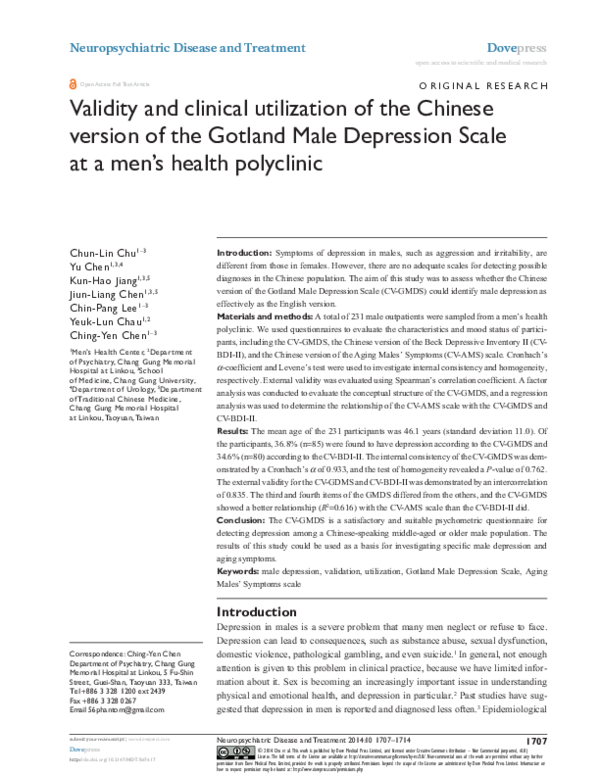 (PDF) Validity and clinical utilization of the Chinese version of the ...