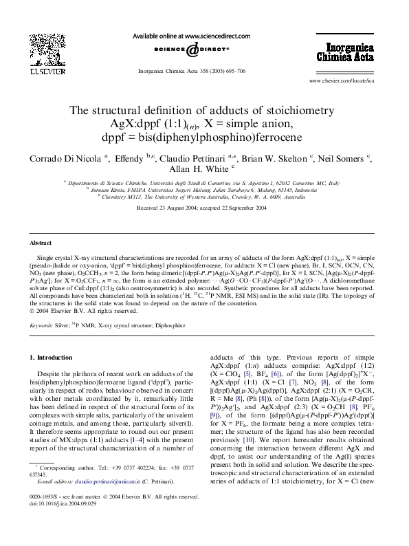 (PDF) The structural definition of adducts of stoichiometry AgX:dppf (1 ...