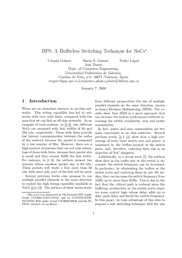(PDF) BPS: A bufferless switching technique for NoCs
