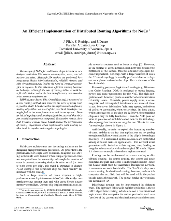 (PDF) Efficient implementation of distributed routing algorithms for NoCs