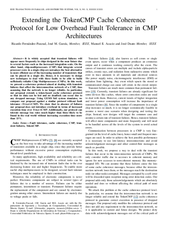 (PDF) Extending the TokenCMP Cache Coherence Protocol for Low Overhead Fault Tolerance in CMP ...