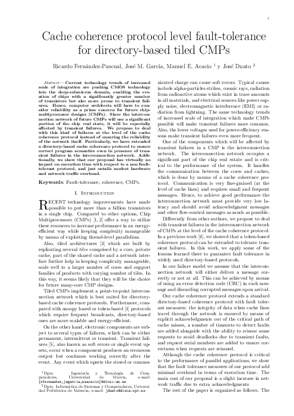 (PDF) Cache coherence protocol level fault-tolerance for directory ...