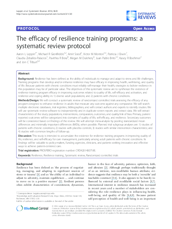 (PDF) The efficacy of resilience training programs: a systematic review ...