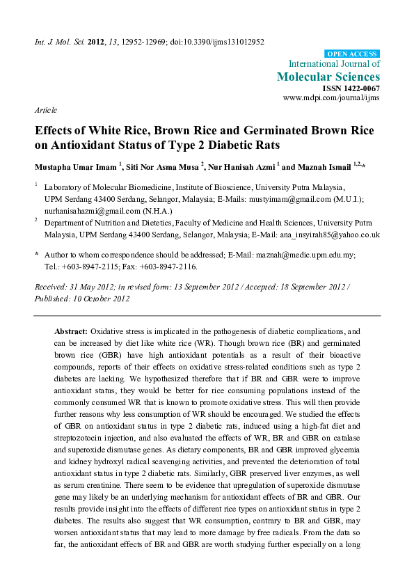 (PDF) Effects of White Rice, Brown Rice and Germinated Brown Rice on ...