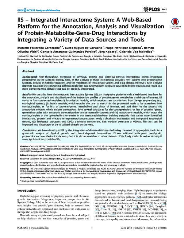 (PDF) IIS--Integrated Interactome System: a web-based platform for the annotation, analysis and ...