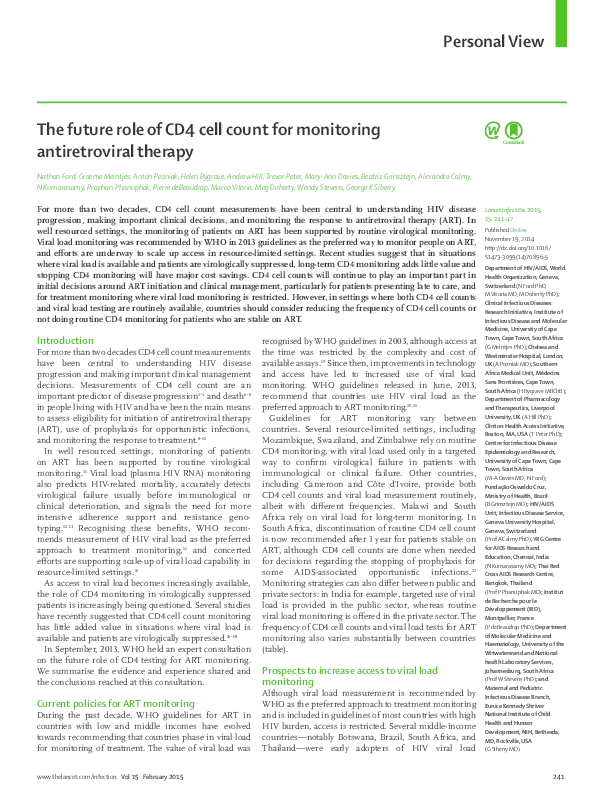 (PDF) The future role of CD4 cell count for monitoring antiretroviral ...