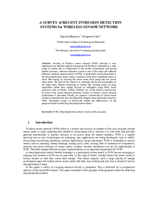 Pdf A Survey Of Recent Intrusion Detection Systems For Wireless