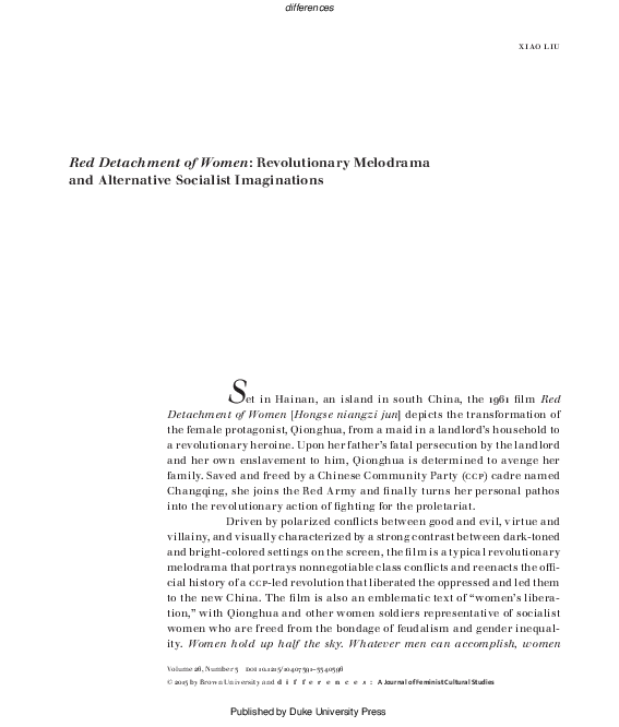 (PDF) Red Detachment of Women: Revolutionary Melodrama and Alternative ...