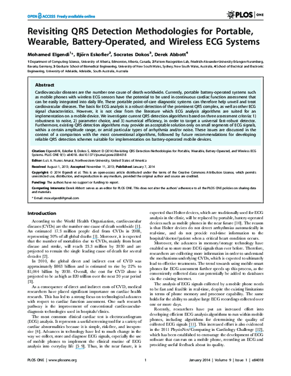 Pdf Revisiting Qrs Detection Methodologies For Portable Wearable Battery Operated And 