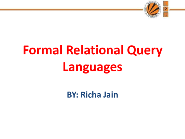 Pdf Formal Relational Query Languages