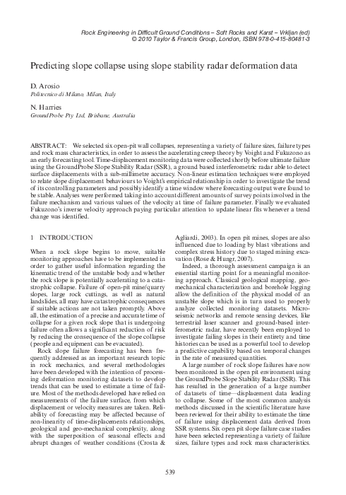 (PDF) Predicting slope collapse using slope stability radar deformation data